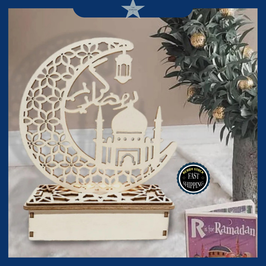 Wooden Moon Decoration Hari Raya Aidilfitri Decor Hotel Office Modern ...