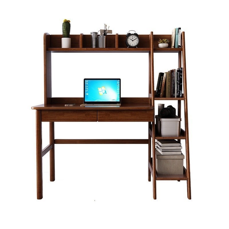 Study Table Solid Wood Computer Table Bookshelf Combination Home Office ...