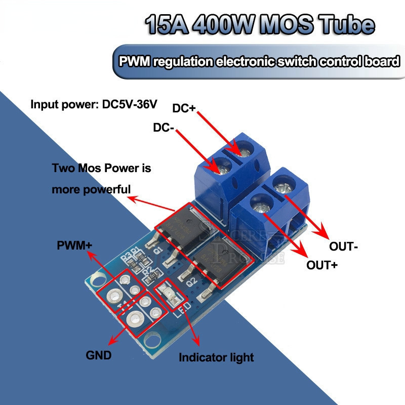 High Power 15A 400W MOS FET Trigger Switch Drive Module PWM Regulator ...