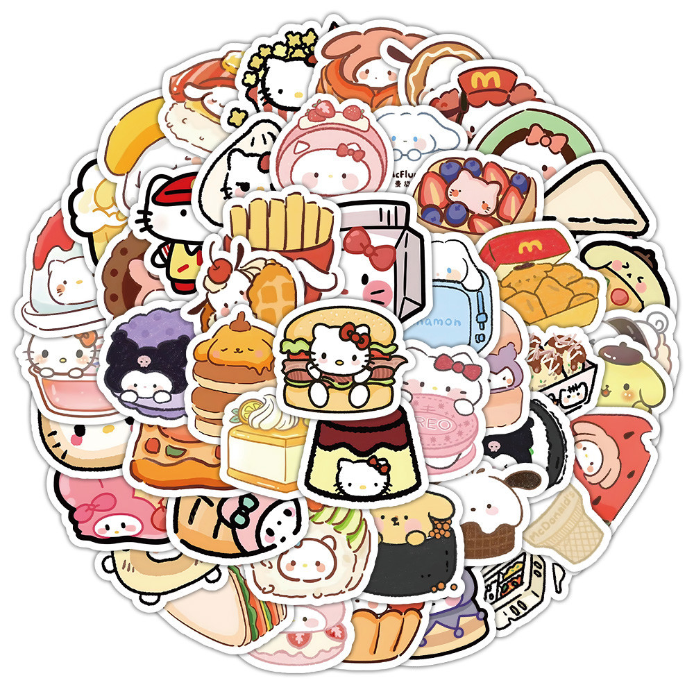 103PCS Mixed Cute Sanrio Food Assembly Collection Waterproof Graffiti ...