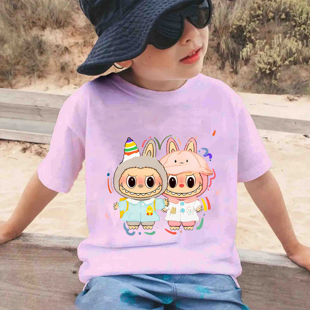 2024 Adorable Labubu & Labu Boo Kids' Cartoon T-Shirt - Playful And ...