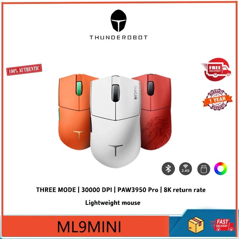 Thunderobot ML9 MINI Series Three Mode Wireless Mouse PAW3950 Pro Star Flash 8K Return Rate ...