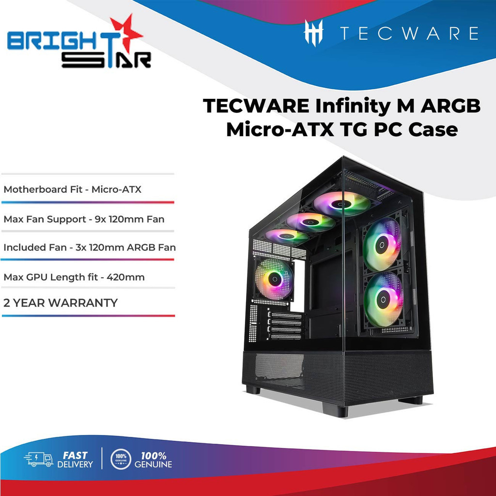 TECWARE INFINITY M ARGB Micro-ATX TG PC Case 3x ARGB 120mm Fan - Black ...