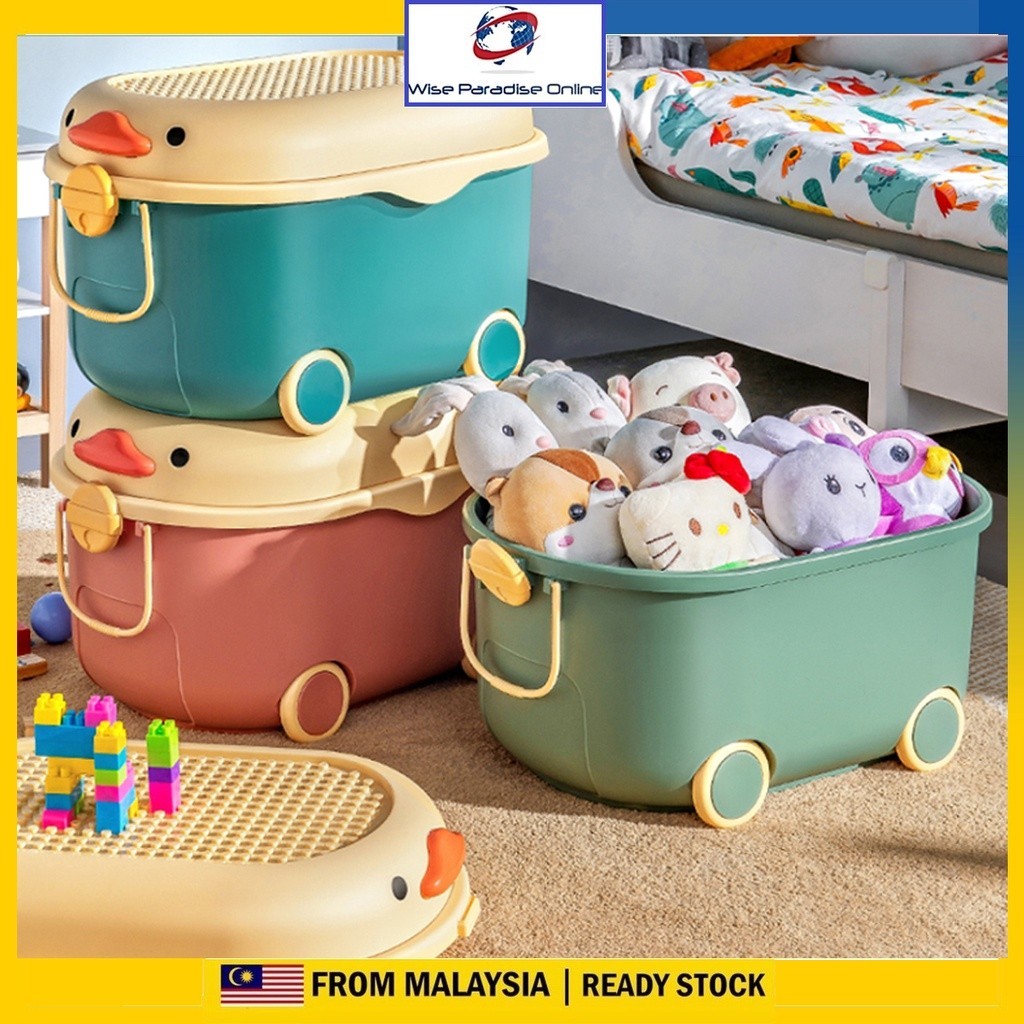 WPO Children's Kids Toy Cute Duck Storage Box with Wheels & with Blocks ...