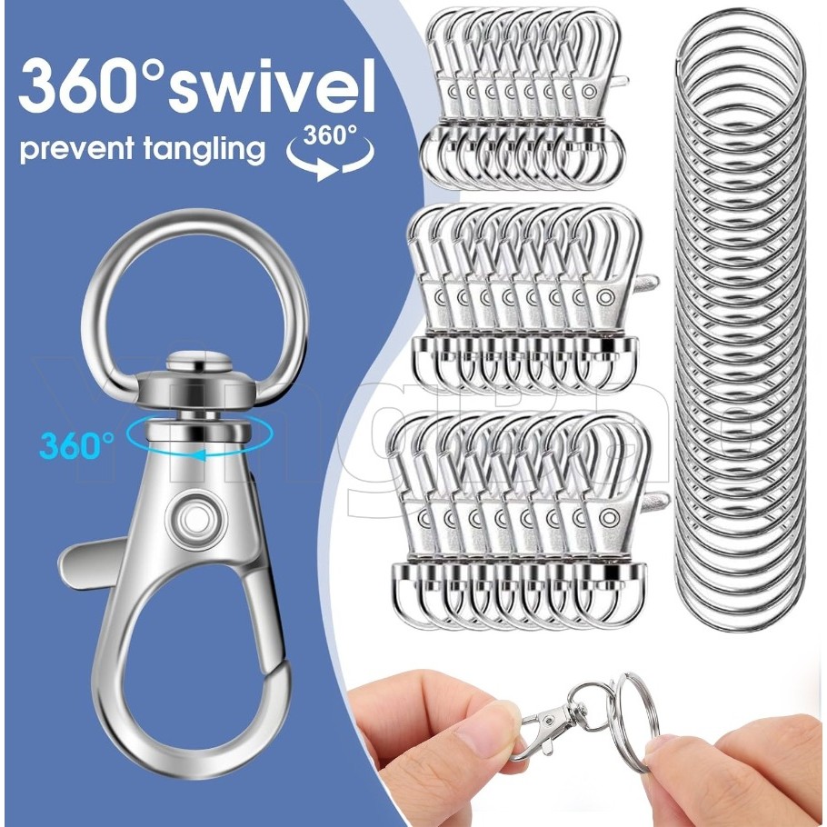 50pcs Metal Swivel Lanyard Snap Hooks and Split Key Rings Chain Hook ...