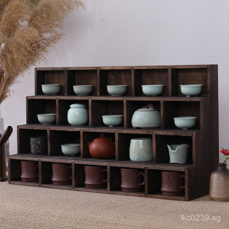 Decoration Antique Shelf Wall Hanging Solid Wood Tea Cup Storage ...