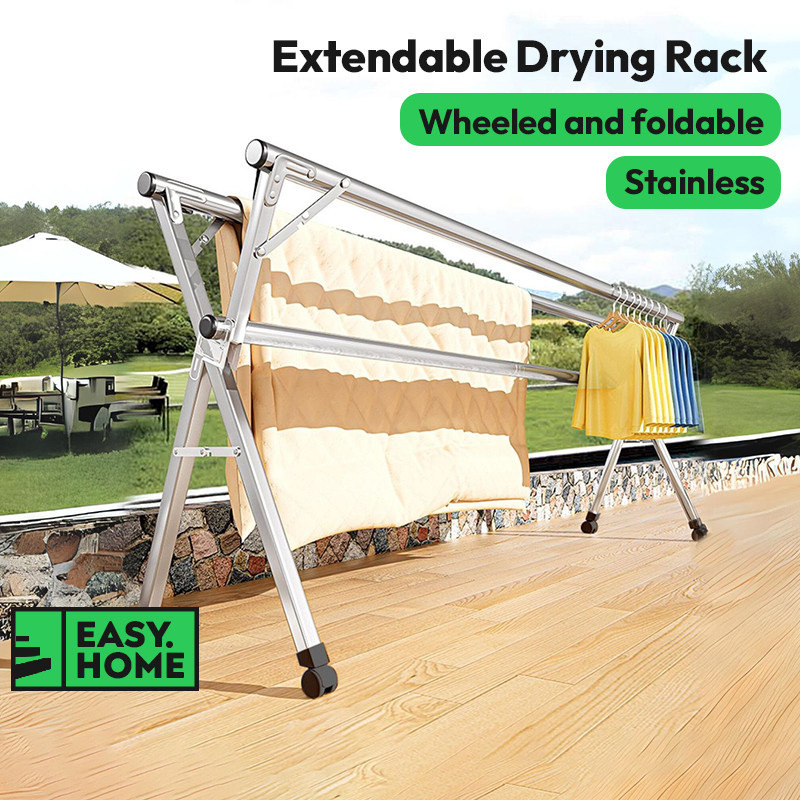 [SG Stock] Extendable Clothes Drying Rack Wheels 3 Pole Portable ...