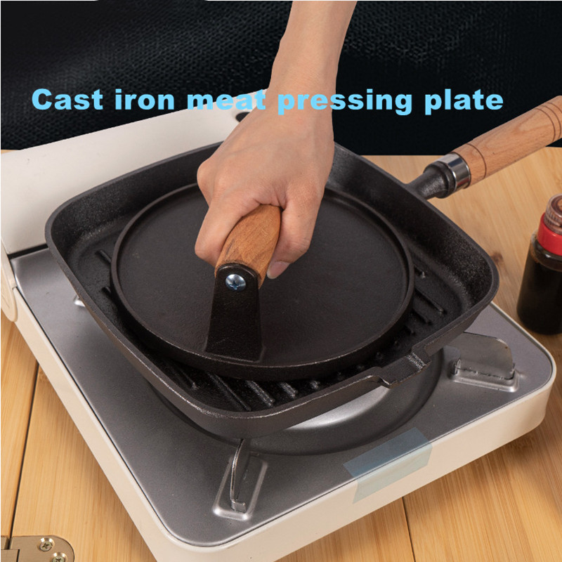 Cast iron meat pressing plate steak pressing plate fried squid picnic ...