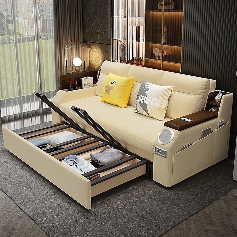 Sofa Bed Multi-function Foldable Solid Wood Velvet Tech Cloth Sofa With ...