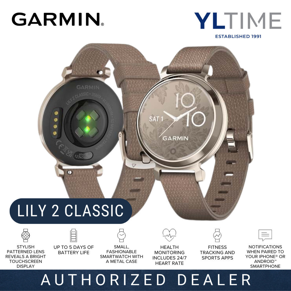 Garmin Lily 2 Classic Cream Gold With Coffee Nylon Band - Petite ...