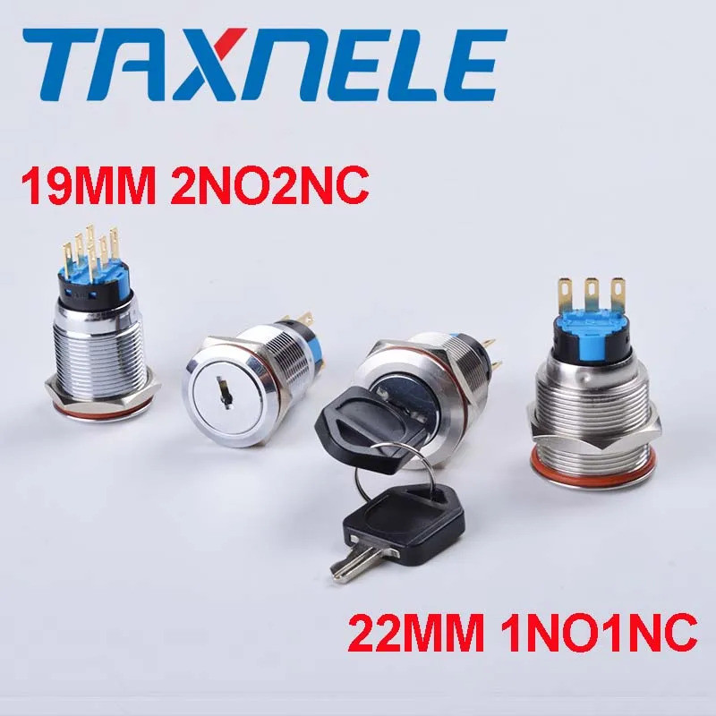 19MM 22MM Key Metal Waterproof brass metal Push Button Switch 1NO 1NC 2NO 2NC Key lock switch 2 ...