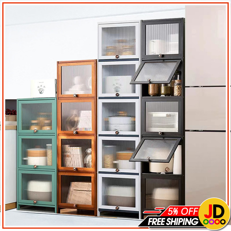 Kitchen Cabinet Sideboard Cabinet with Transparent Flip Door Home Slim ...