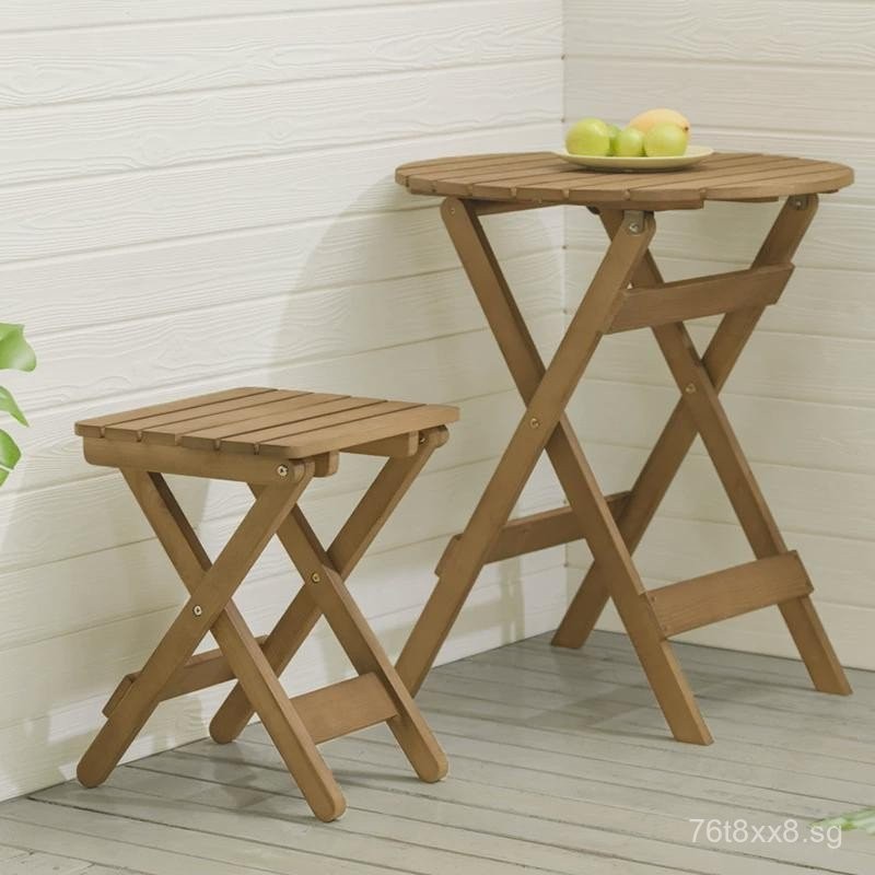 Muma Ren Solid Wood Folding Table Simple Portable Balcony Small Outdoor ...