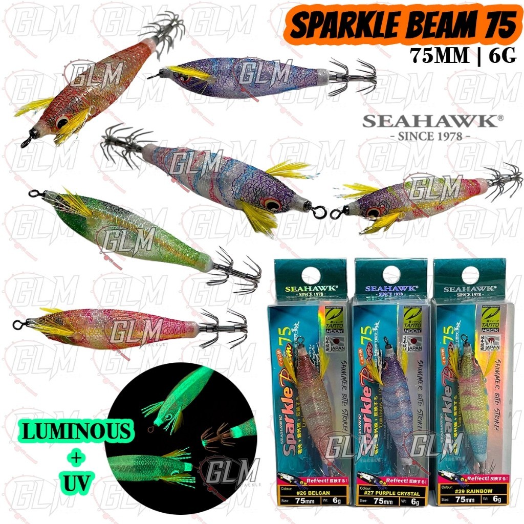 SEAHAWK SPARKLE BEAM 75 LUMINOUS UV REFLECT SQUID JIG CANDAT SOTONG ...