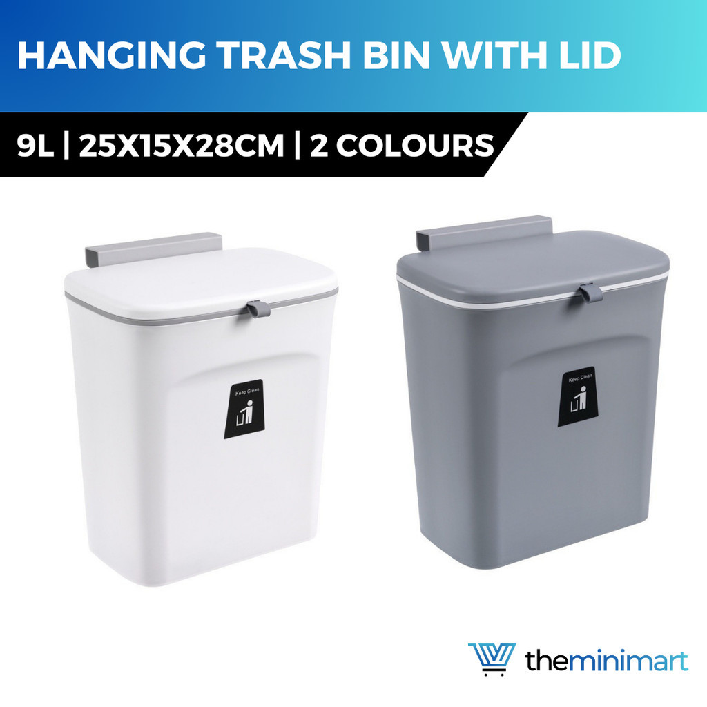 9L Hanging Trash Can - Wall Mounted, Kitchen Dustbin, Cabinet Door ...