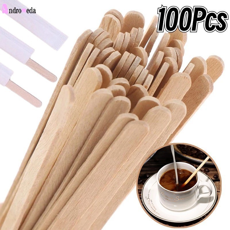 100Pcs Coffee Stirrers 14cm Wooden Beverage Stir Sticks Individually ...