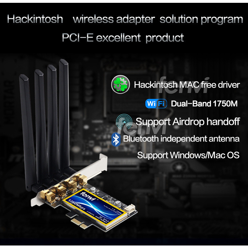 1750Mbps Fenvi T919 PCIe WiFi Card Adapter BCM94360 For MacOS Hackintosh Bluetooth 4.0 802.11ac ...