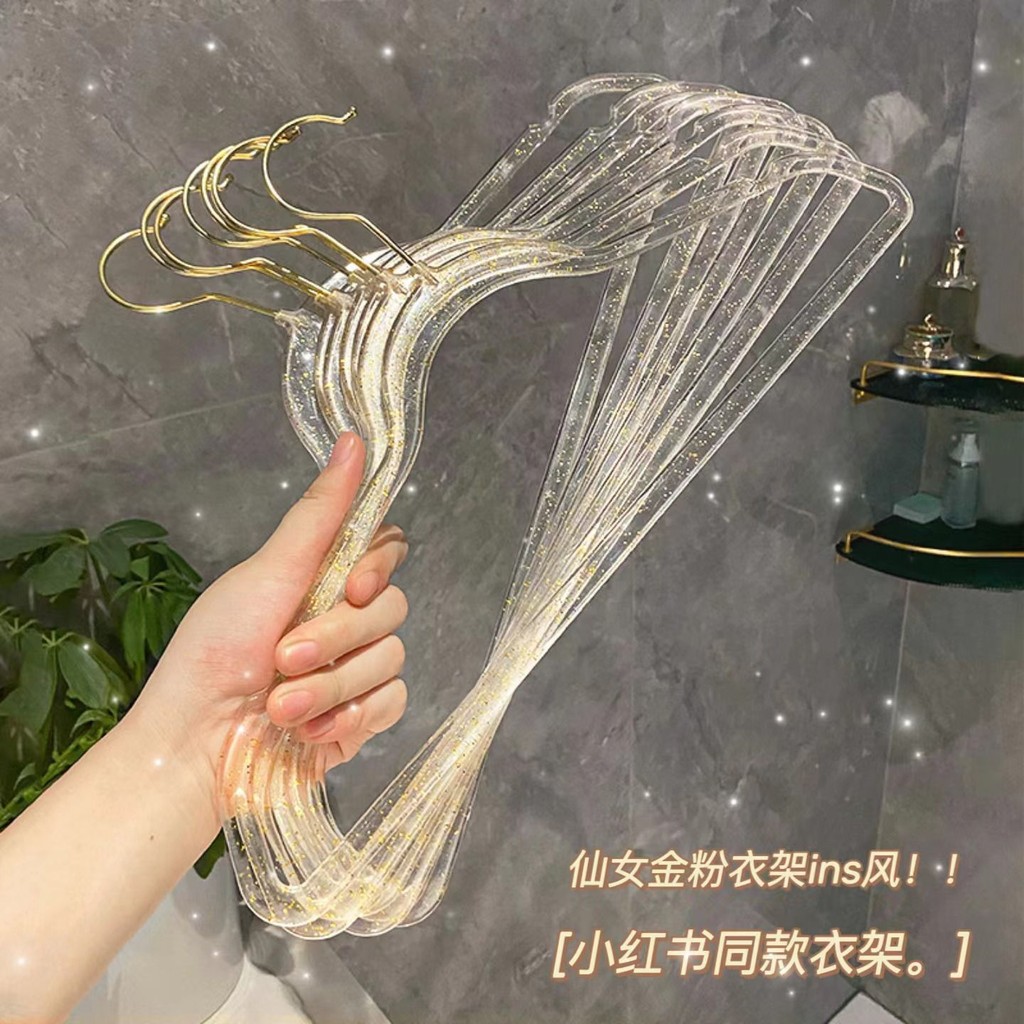 [48H Shipping] Glitter Hangers Transparent Gold Glitter Hangers Balcony ...
