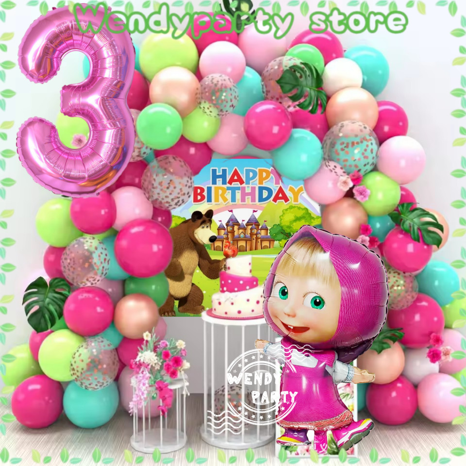 Disney Masha and The Bear Balloon Garland Arch Kit Pink Green Flamingo ...