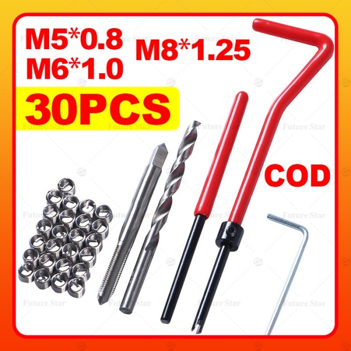 M5 M6 M8 30pcs Set Thread Repair Kit Recoil Helicoil For Damaged Slek ...
