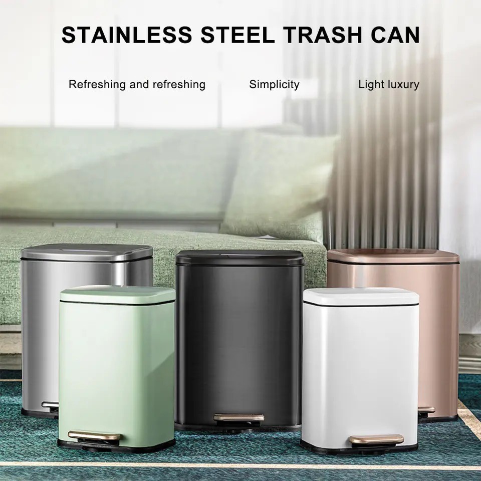 Stainless Steel Dustbin Round Rectangle Anti Slip Base Colour not Fade ...