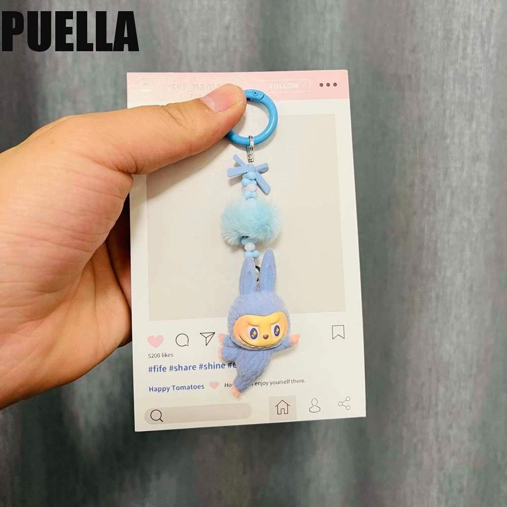PUELLA Lazy Yoga Labubu Doll, Plush Ball Pendant Flocking Labubu Key ...