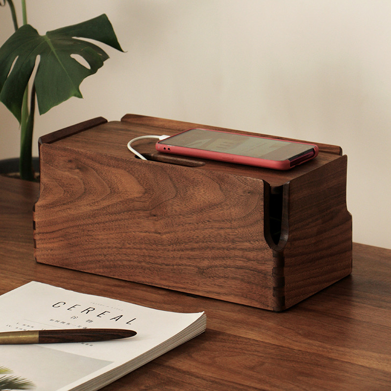 Sansi Gongfang Black Walnut Wood Cable Organizer Box Solid Wood Power ...