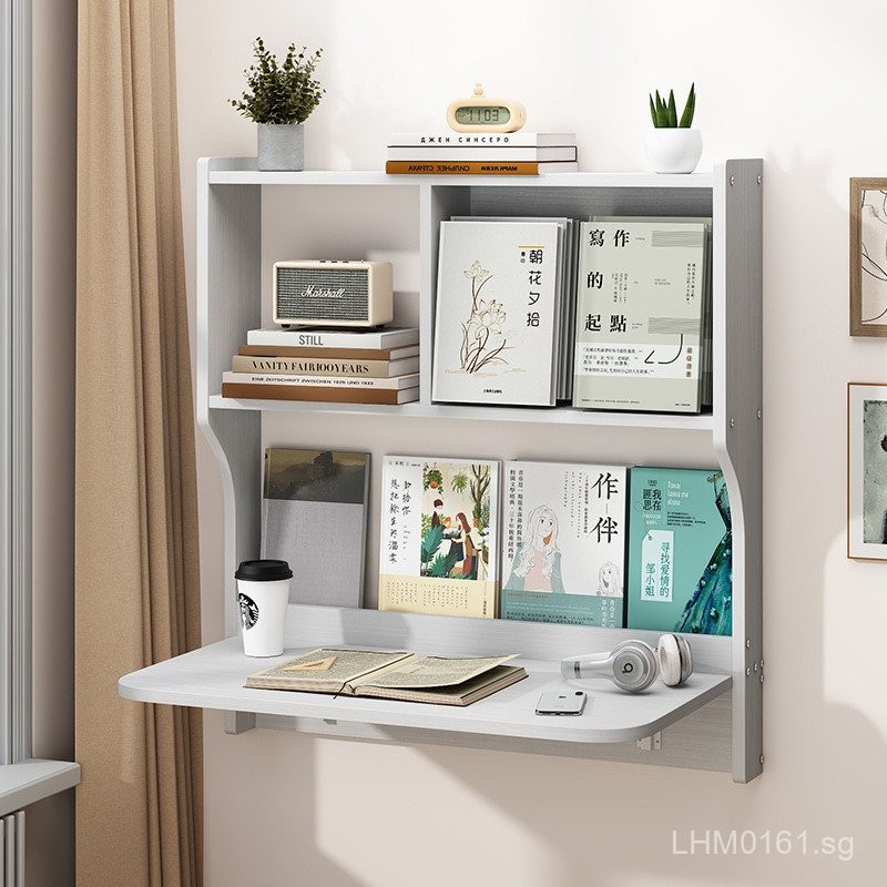 #Folding Writing Desk Computer Table Floating Bookshelf Simple Bedside ...