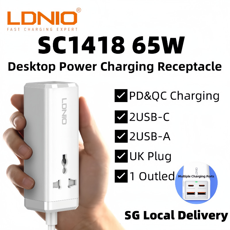 SG Local-LDNIO SC1418 65W Fast Charger 4QC +UK Plug Desktop Charger ...