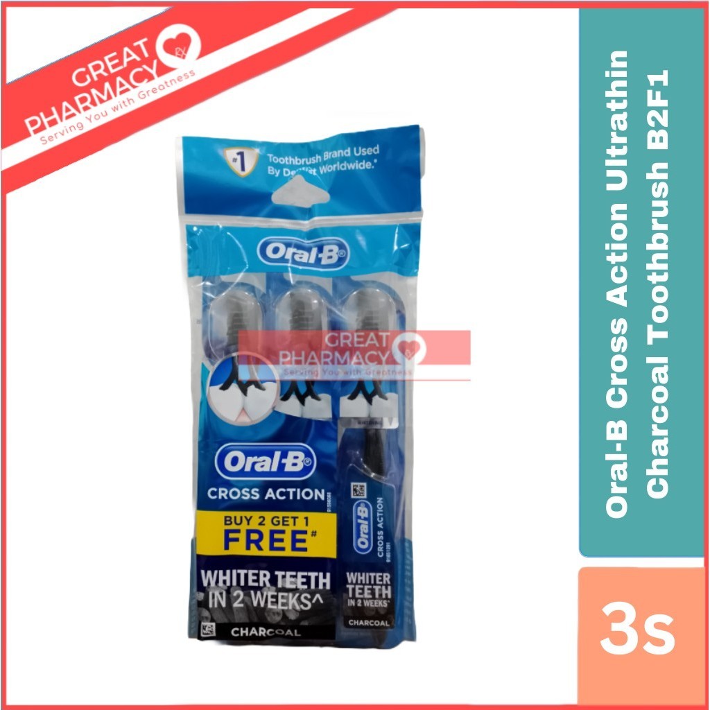 Oral-B Cross Action Ultrathin Charcoal Toothbrush B2F1 (Total 3s ...