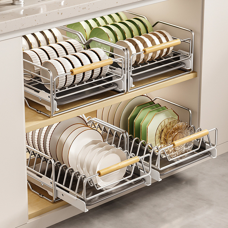 304 stainless steel Pull Out Dish Racks Bowl Storage Rack Cabinet ...