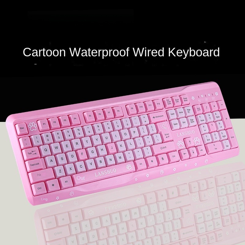 Cartoon Cartoon Cat Keyboard Full Pink Cute Girl Silent Laptop USB ...