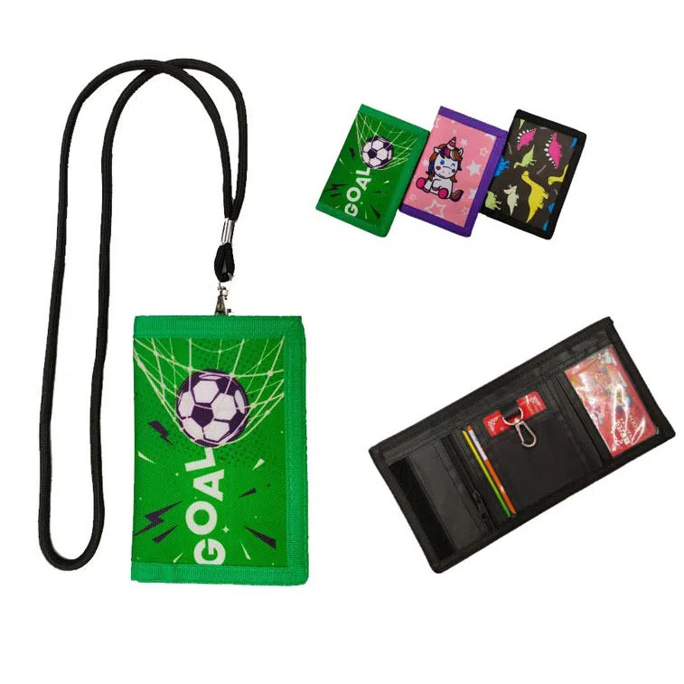 Kids Wallet With Coin Pouch Lanyard Cartoon Trifold Canvas Outdoor ...