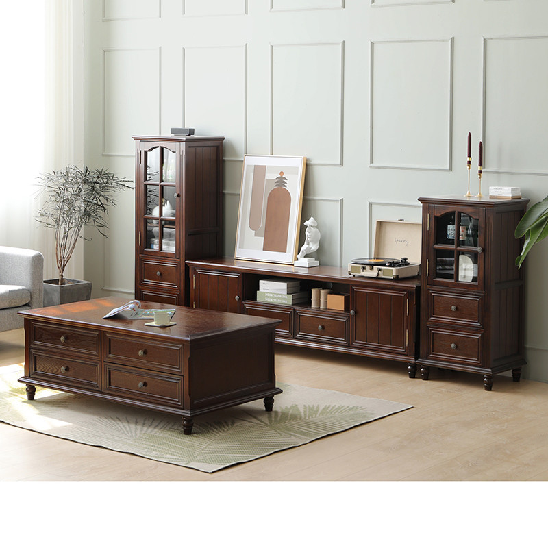American Country Style Solid Wood Coffee Table and TV Cabinet Set ...