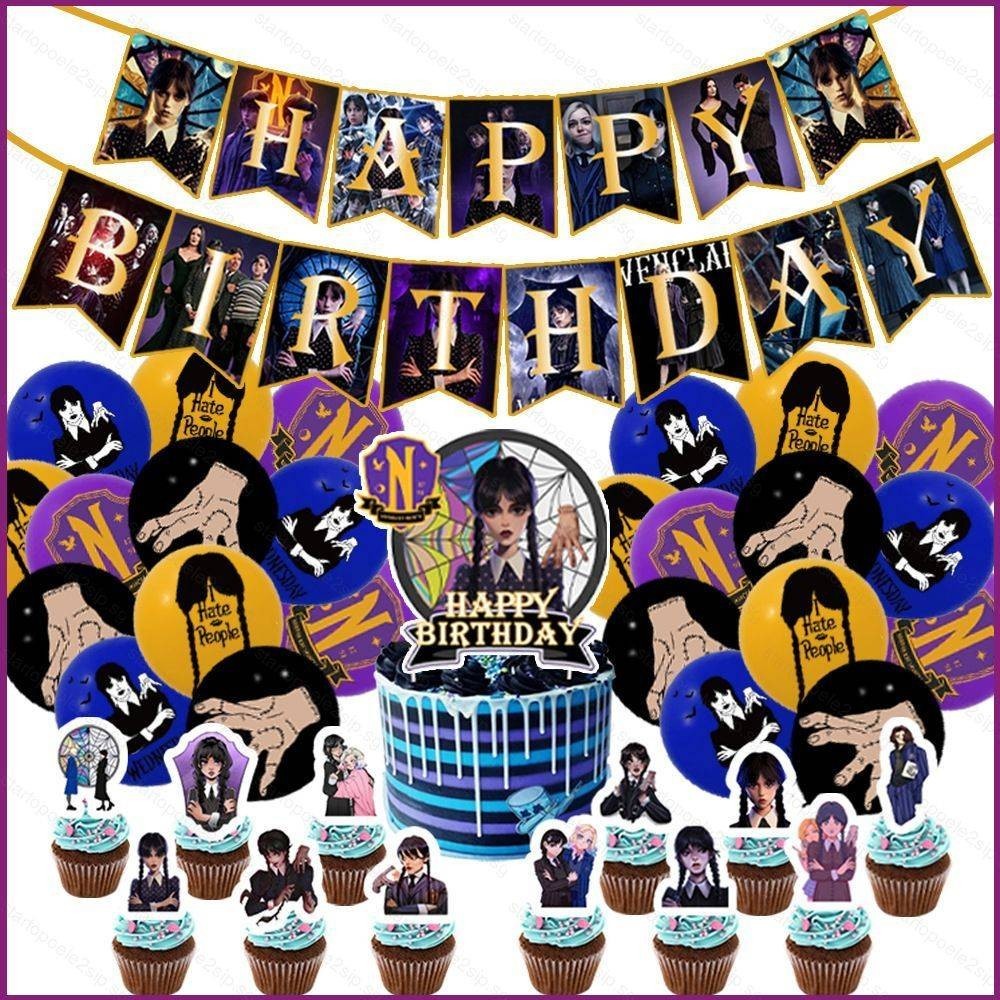 Wednesday Addams Theme kids birthday party decorations banner cake ...