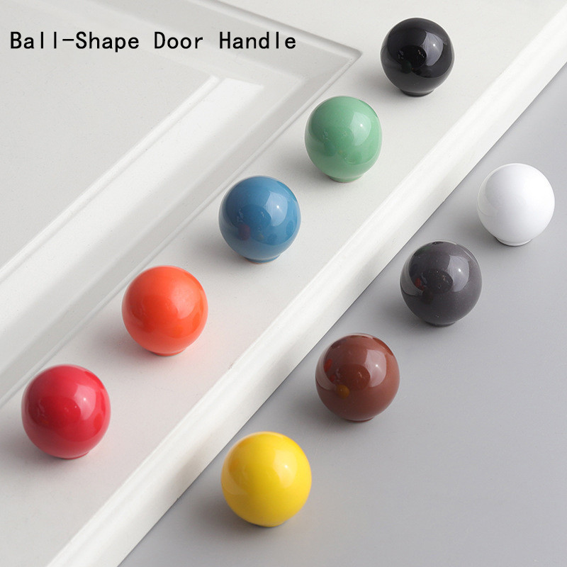 Colorful Cute Glossy Ceramic Knobs Ball Shape Lovely Door Pull Knob ...