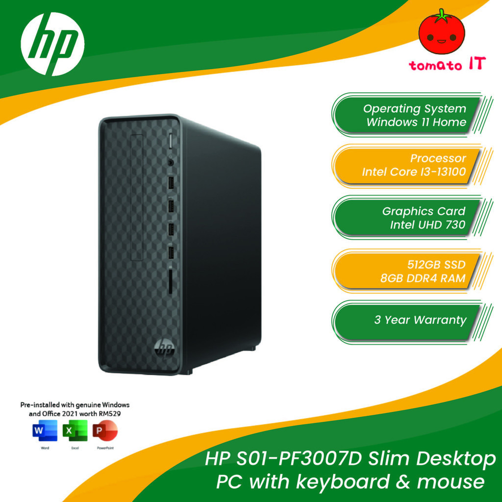 HP S01-PF3007D Slim Desktop PC with keyboard & mouse (I3-13100/8GB DDR4 ...