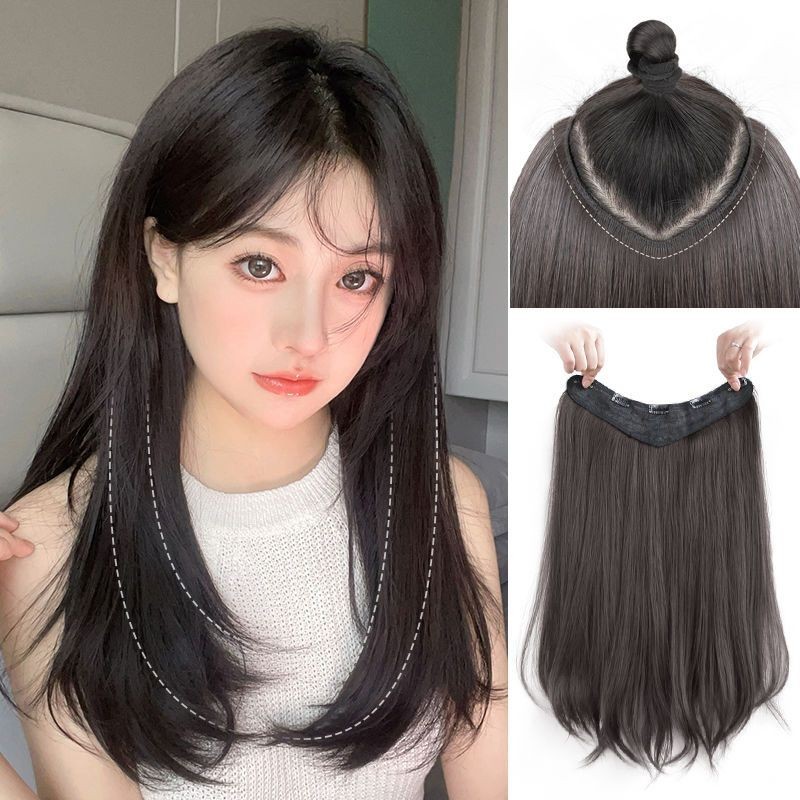 Wig Piece One-Piece u-Shaped Micro-Curling Wig Female Long Hair Inner ...