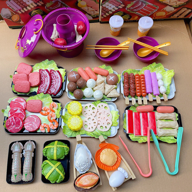 Children's Pretend Play Kitchen Hot Pot Toy Simulation Food BBQ Grill ...