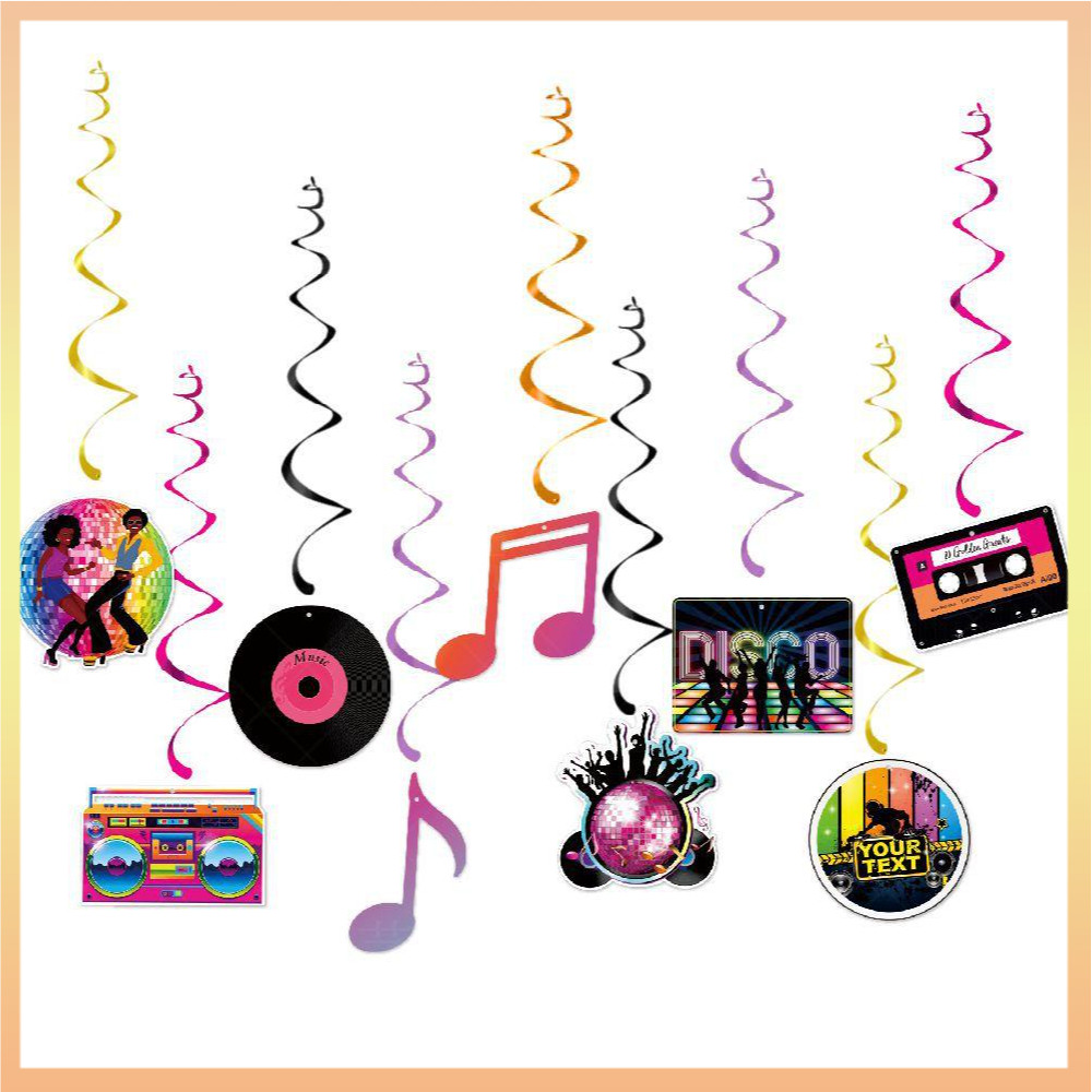 18Pcs Disco Themed Party Hanging Swirls 70s 80s 90s Musical Note Spiral ...