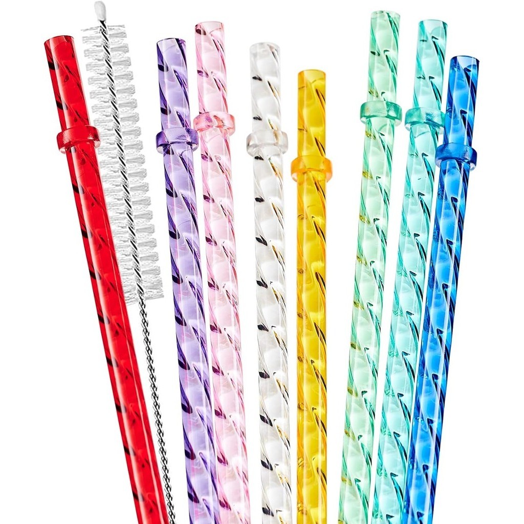8 Reusable Straws, Suitable for 12-Inch Long Hard Plastic Shiny Crystal ...