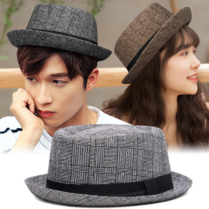 European and American Cotton and Linen Plaid Sun Protection Hat Men's ...