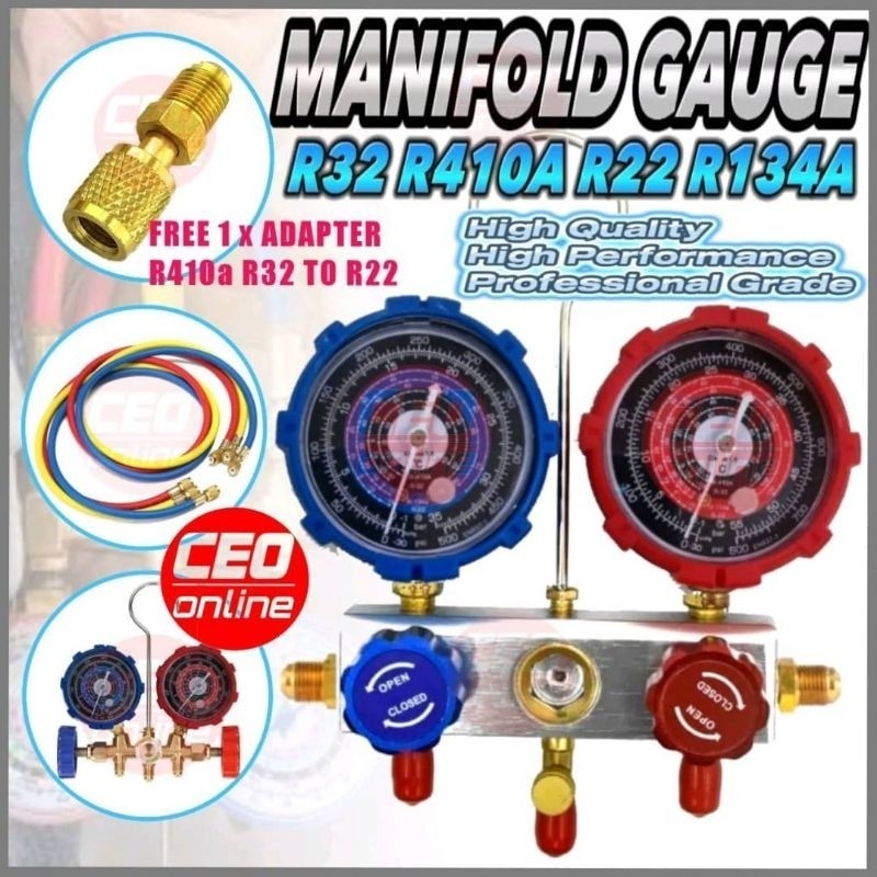 CEO 🇸🇬 [ FREE ADAPTER ] Manifold Gauge R32 R410a R22 R134a GAS METER ...