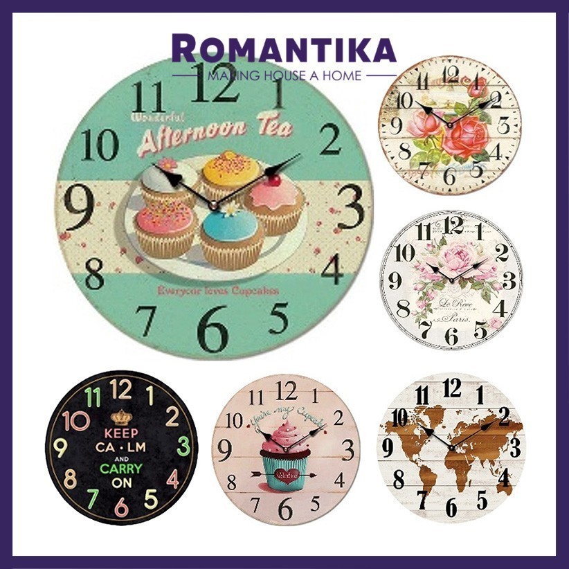 Romantika 30cm Round Clock Retro Cafe Wall Decor Classic Analog Clock ...