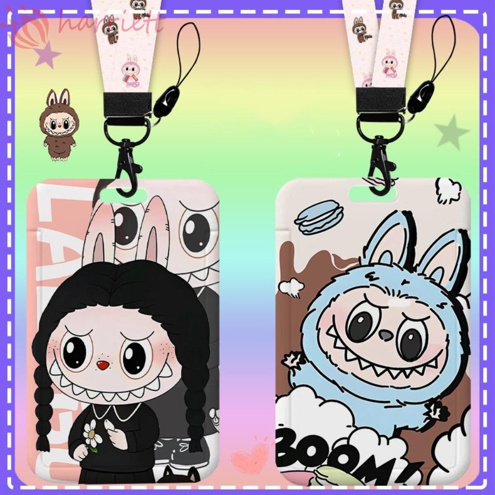 HARRIETT Labubu Card Holder, Cartoon Keychain Hanging Neck Card Case ...