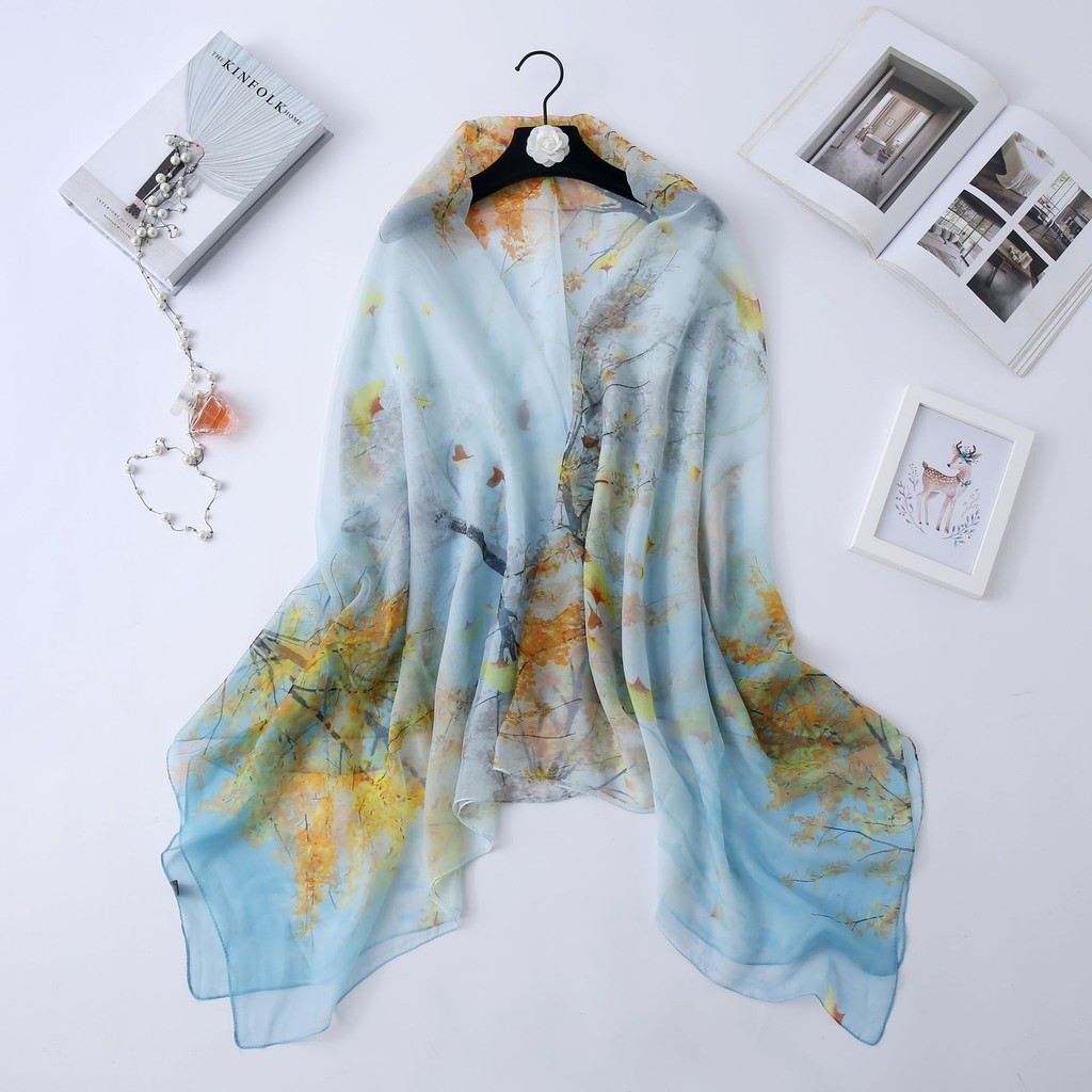 Silk Scarf for Women, Thin Korean Style Sun Protection Shawl, Small ...