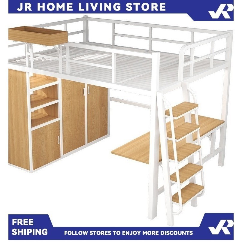 JR Bed Frame Elevated Iron Art Bed Table Wardrobe Bedroom Office ...