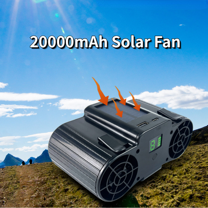 20000mAh Solar Fan Large Wind Portable Fan Waist Mounted Fan USB ...