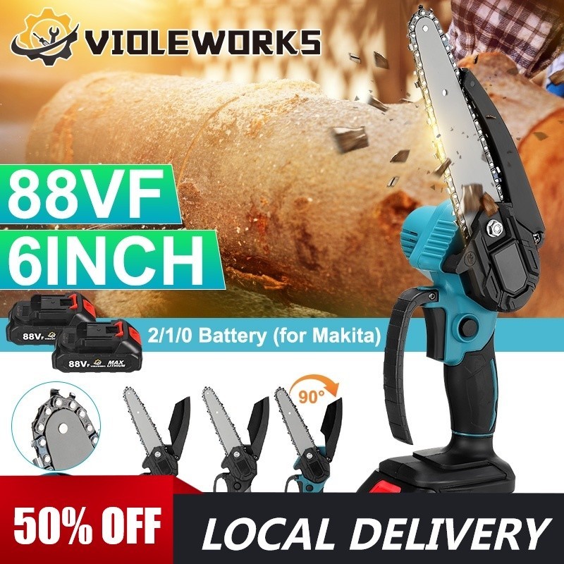 2000W 6Inches Electric Chain Saw Rechargable Chainsaws One-handed 88VF ...
