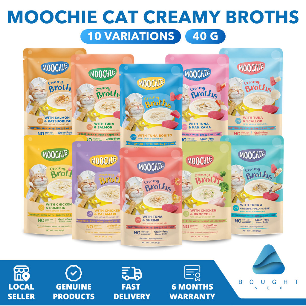 Moochie Cat Creamy Broths 40g Pouch - Salmon Katsuobushi Tuna Scallop ...